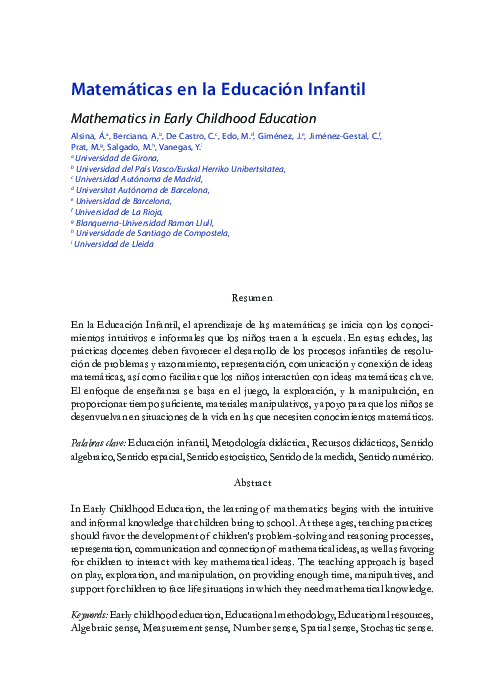 (PDF) Matemáticas en la Educación Infantil
