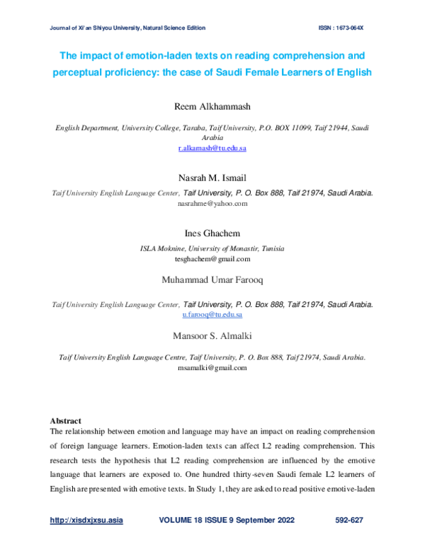 (PDF) The impact of emotion-laden texts on reading comprehension and ...