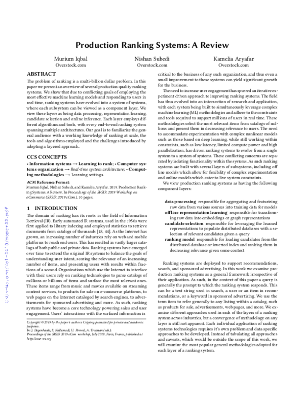(PDF) Production Ranking Systems: A Review