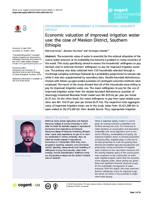 (PDF) Economic valuation of improved irrigation water use: the case of ...