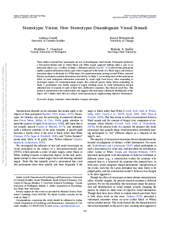 (PDF) Stereotypic vision: How stereotypes disambiguate visual stimuli ...