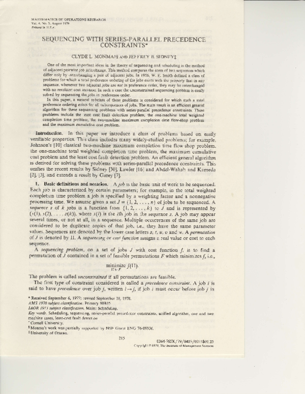 Pdf Sequencing With Series Parallel Precedence Constraints