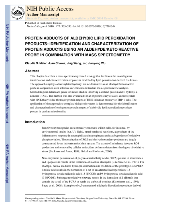 (PDF) Protein adducts of aldehydic lipid peroxidation products ...