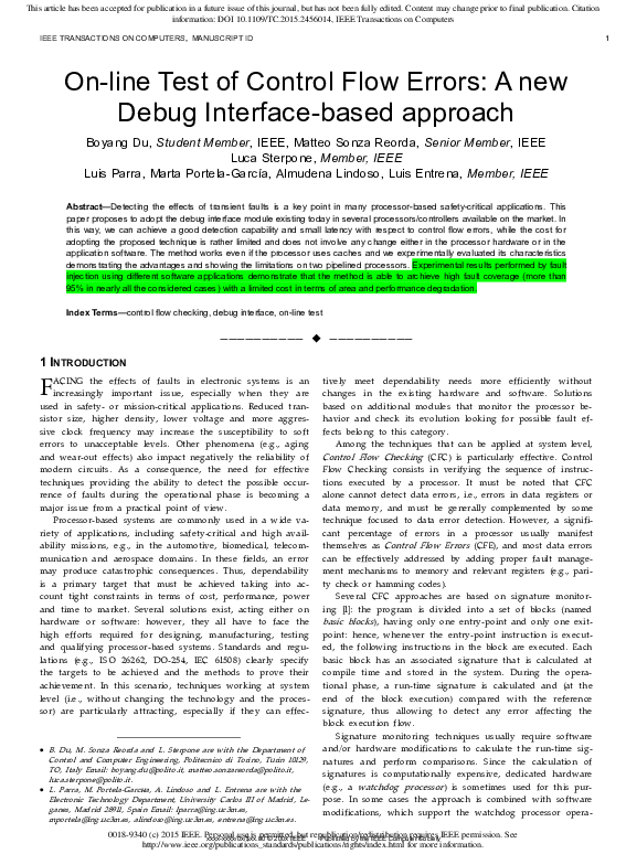 (PDF) Online Test of Control Flow Errors: A New Debug Interface-Based ...