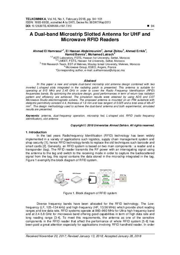 (PDF) A Dual-Band Microstrip Slot Antenna Reader for UHF and Microwave RFID Applications