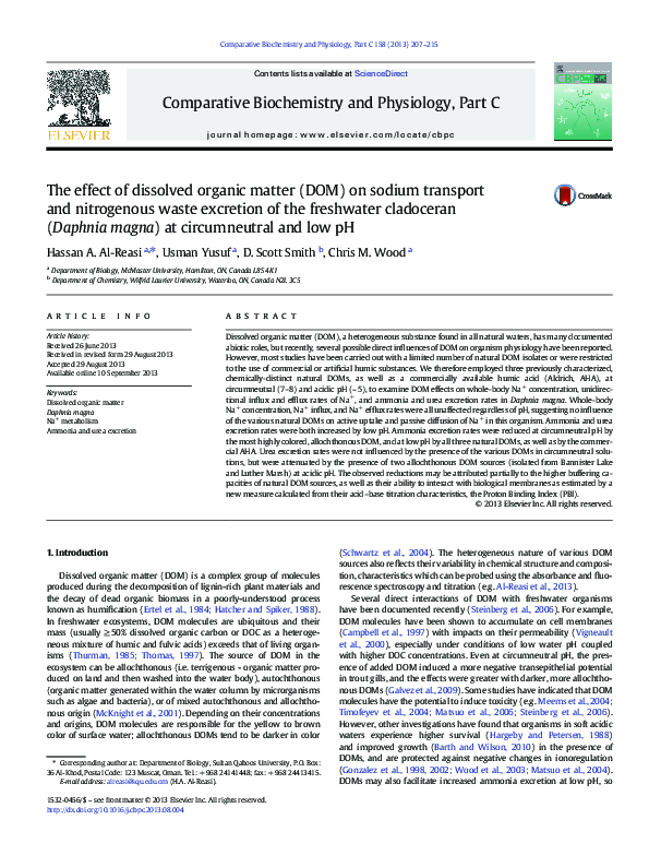 (PDF) The effect of dissolved organic matter (DOM) on sodium transport and nitrogenous waste ...