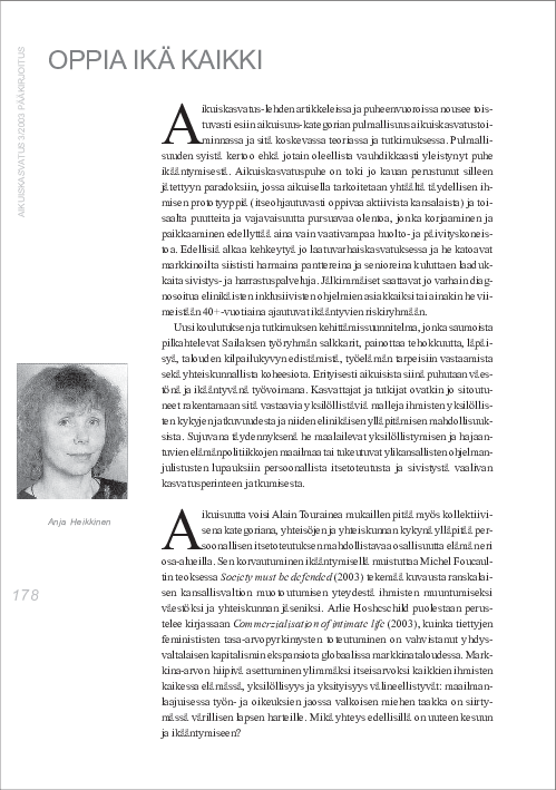 (PDF) Oppia ikä kaikki. Pääkirjoitus, Aikuiskasvatus 3/2003