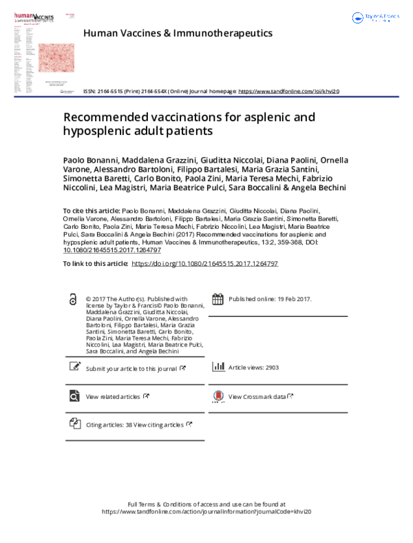 (PDF) Recommended vaccinations for asplenic and hyposplenic adult patients