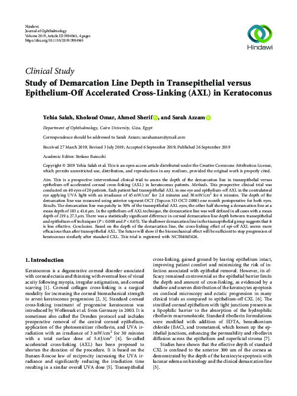(PDF) Study of Demarcation Line Depth in Transepithelial versus ...