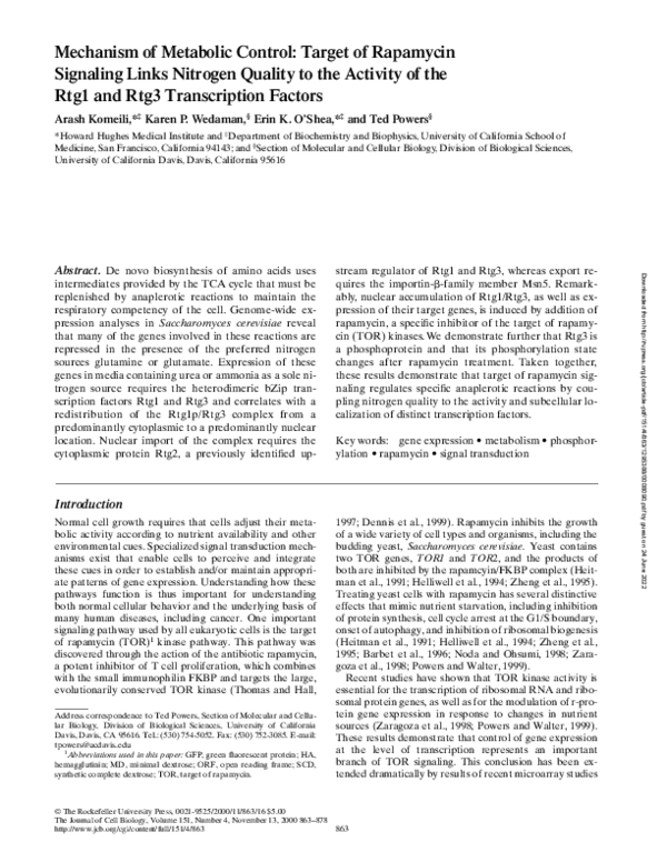 (PDF) Mechanism of Metabolic Control
