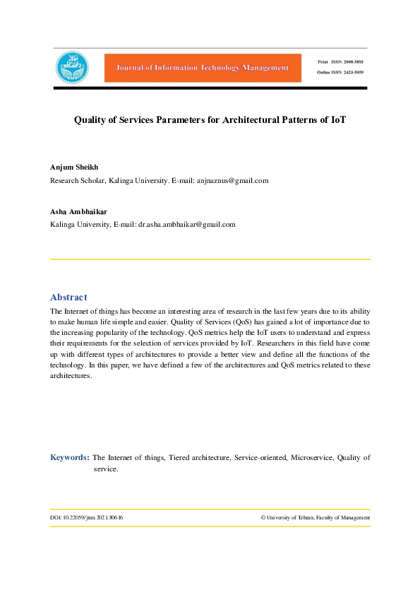 (PDF) Quality of Services Parameters for Architectural Patterns of IoT