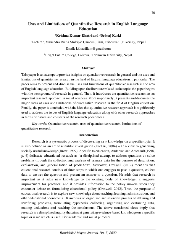 (PDF) Uses and Limitations of Quantitative Research in English Language ...