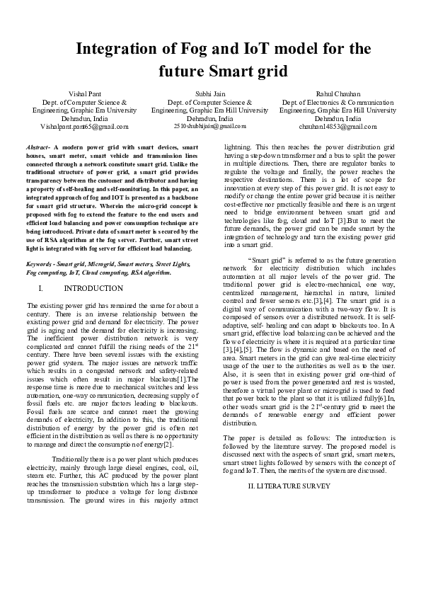 (PDF) Integration of fog and IoT model for the future smart grid