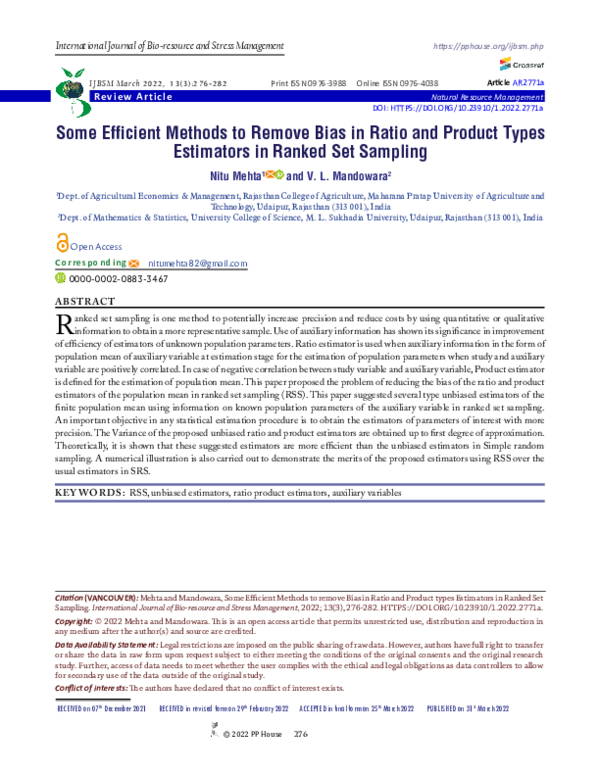 (PDF) Some Efficient Methods to Remove Bias in Ratio and Product Types ...