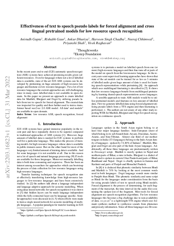 (PDF) Effectiveness of text to speech pseudo labels for forced alignment and cross lingual ...