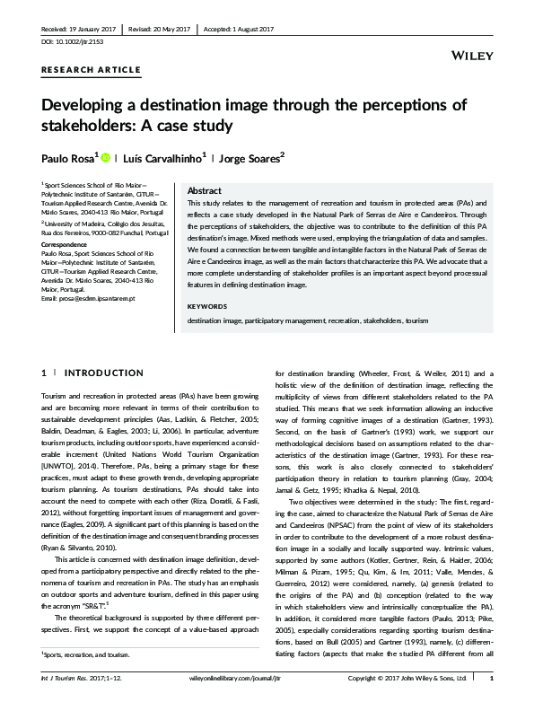 (PDF) Developing a destination image through the perceptions of stakeholders: A case study