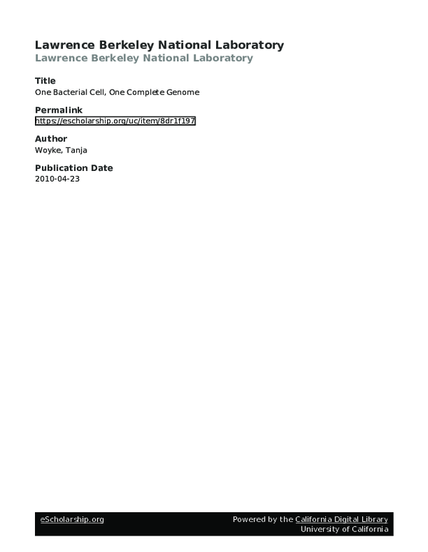 (PDF) One Bacterial Cell, One Complete Genome