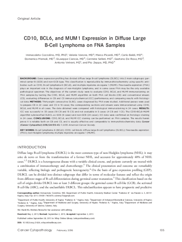 (PDF) CD10, BCL6, and MUM1 expression in diffuse large B-cell lymphoma on FNA samples | carlo ...