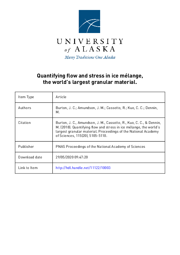 (PDF) Quantifying flow and stress in ice mélange, the world’s largest ...