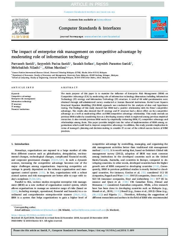 (PDF) The impact of enterprise risk management on competitive advantage ...