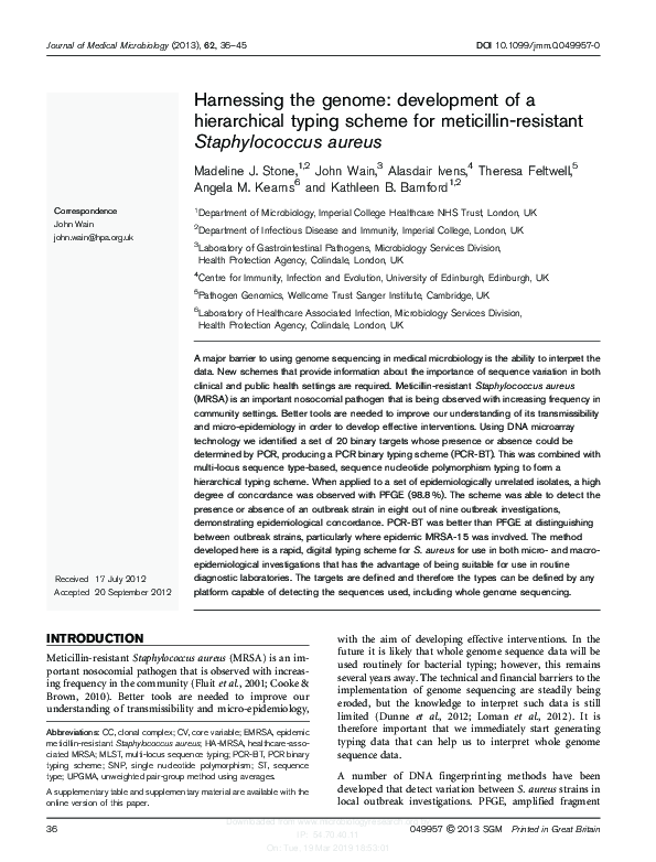 (PDF) Harnessing the genome: development of a hierarchical typing scheme for meticillin ...