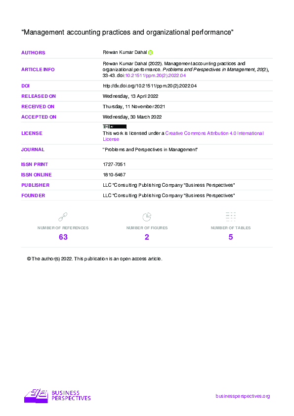 (PDF) Management accounting practices and organizational performance
