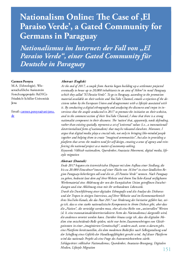 (PDF) Nationalism Online: The Case of ‚El Paraiso Verde', a Gated ...