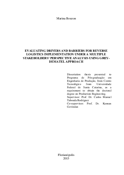 (PDF) Evaluating drivers and barriers for reverse logistics implementation under a multiple ...