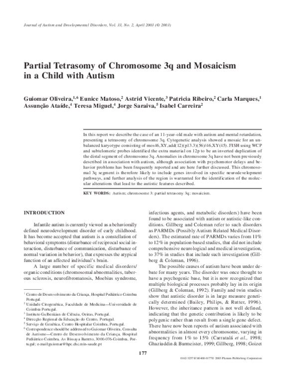 (PDF) Partial tetrasomy of chromosome 3q and mosaicism in a child with ...