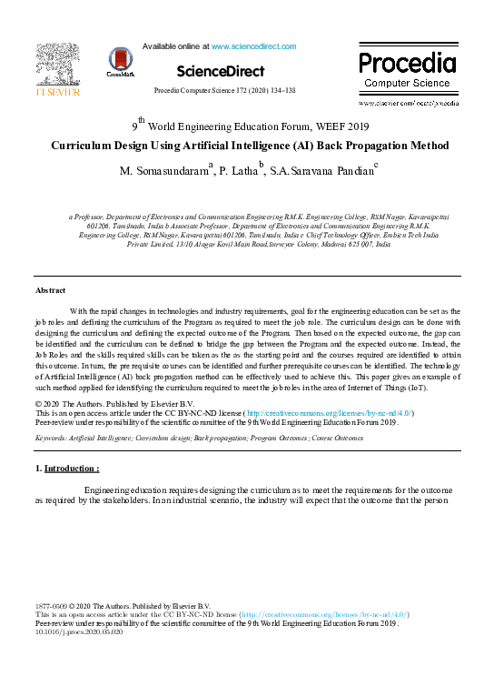 (PDF) Curriculum Design Using Artificial Intelligence (AI) Back ... (PDF) Curriculum Design Using Artificial Intelligence (AI) Back ...