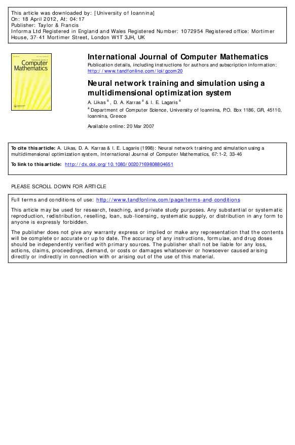(PDF) Neural network training and simulation using a multidimensional optimization system