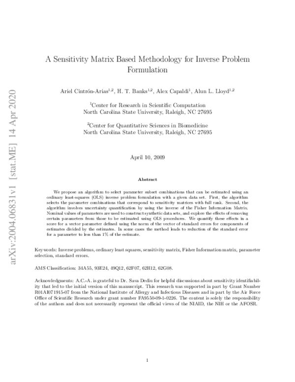 (PDF) A sensitivity matrix based methodology for inverse problem formulation