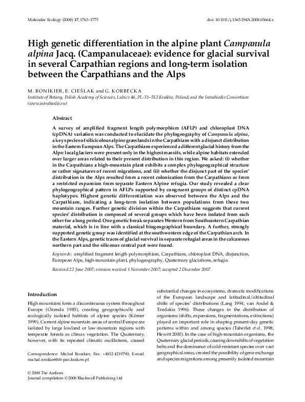 (PDF) High genetic differentiation in the alpine plantCampanula ...