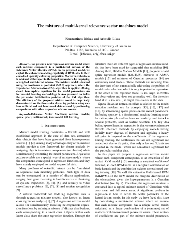 (PDF) The Mixture of Multi-kernel Relevance Vector Machines Model