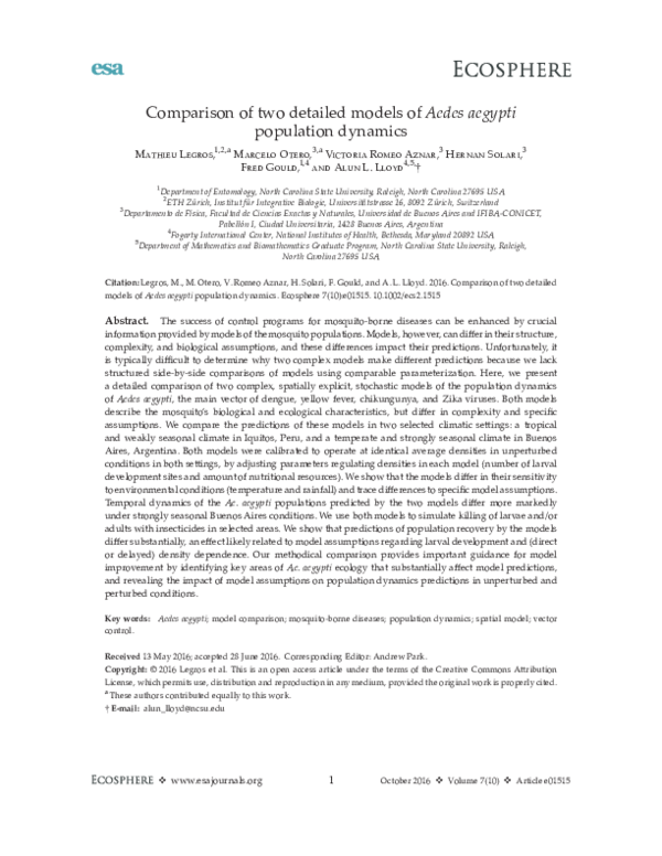 (PDF) Comparison of two detailed models of Aedes aegypti population ...