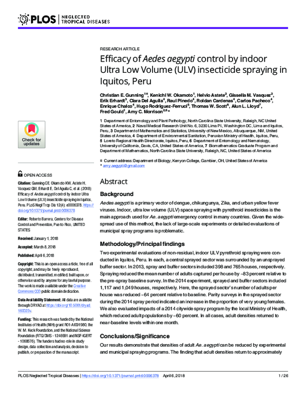 (PDF) Efficacy of Aedes aegypti control by indoor Ultra Low Volume (ULV ...