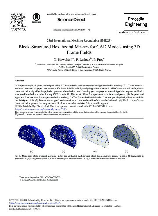 Pdf Block Structured Hexahedral Meshes For Cad Models Using 3d Frame Fields
