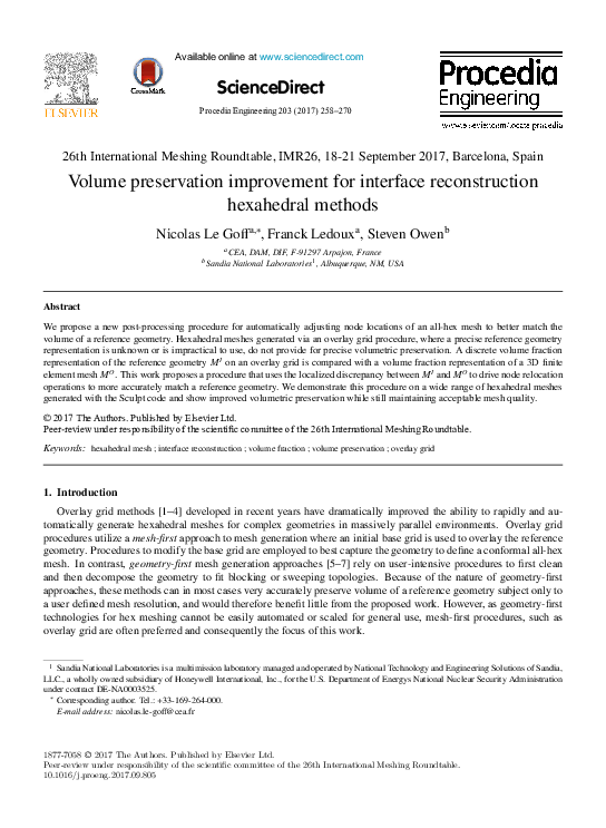 (PDF) Volume preservation improvement for interface reconstruction hexahedral methods
