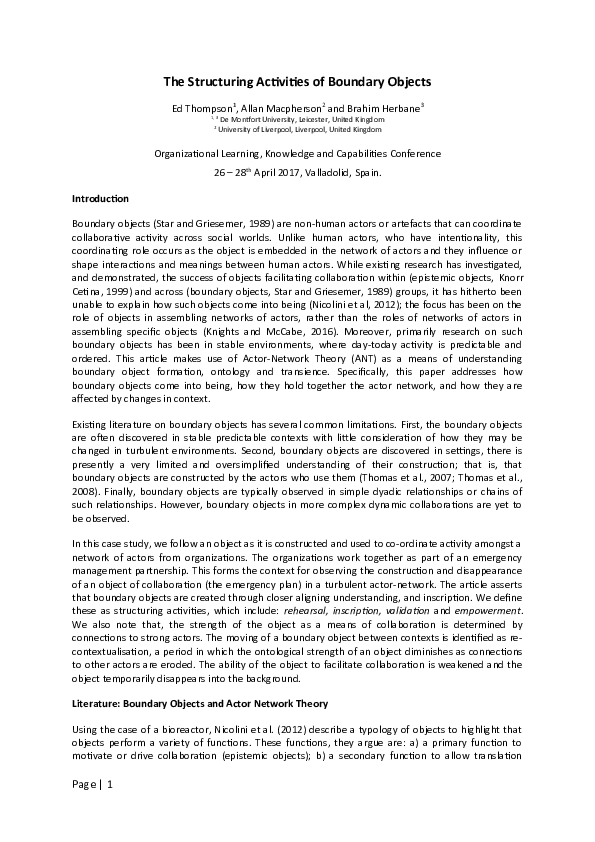 (DOC) The Structuring Activities of Boundary Objects