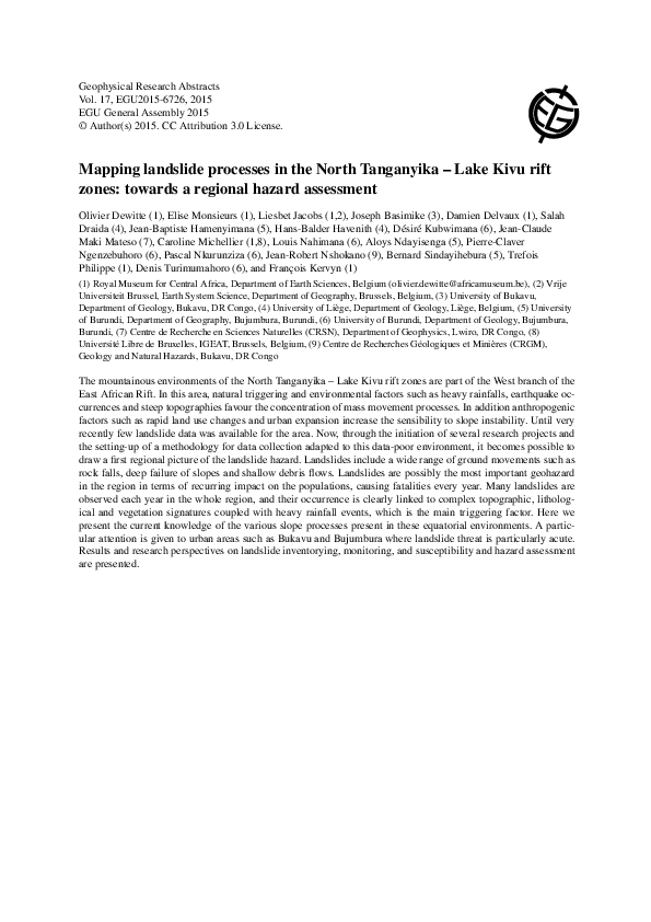 (PDF) Mapping landslide processes in the North Tanganyika – Lake Kivu ...