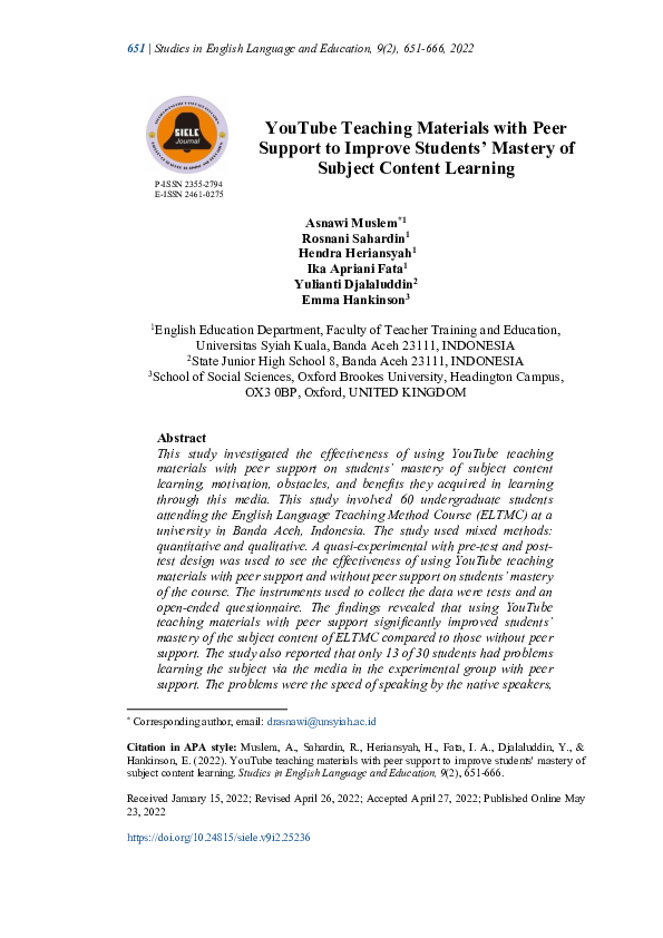 (PDF) YouTube teaching materials with peer support to improve students ...