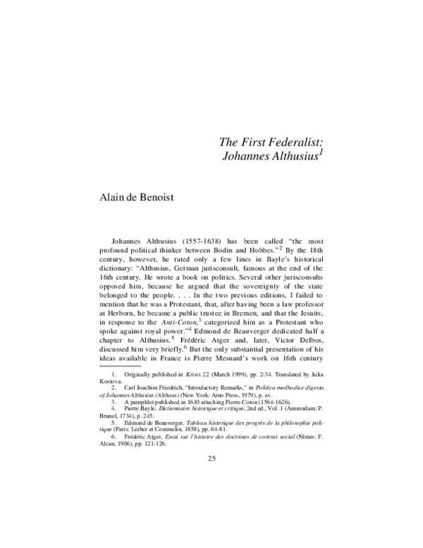 (PDF) The First Federalist: Johannes Althusius