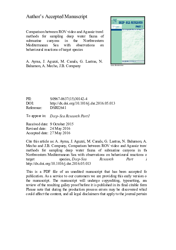 (PDF) Comparison between ROV video and Agassiz trawl methods for ...