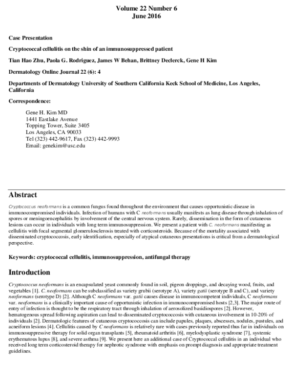 (PDF) Case Presentation Cryptococcal cellulitis on the shin of an ...