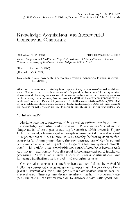 (PDF) Knowledge acquisition via incremental conceptual clustering