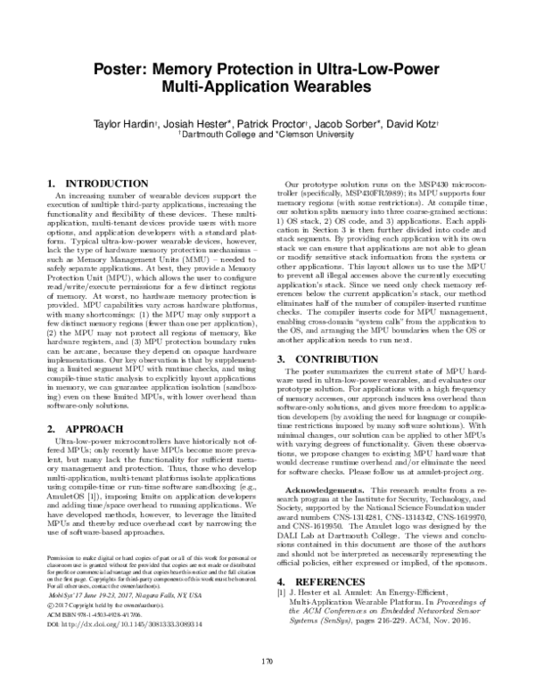 (PDF) Poster: Memory Protection in Ultra-Low-Power Multi-Application ...