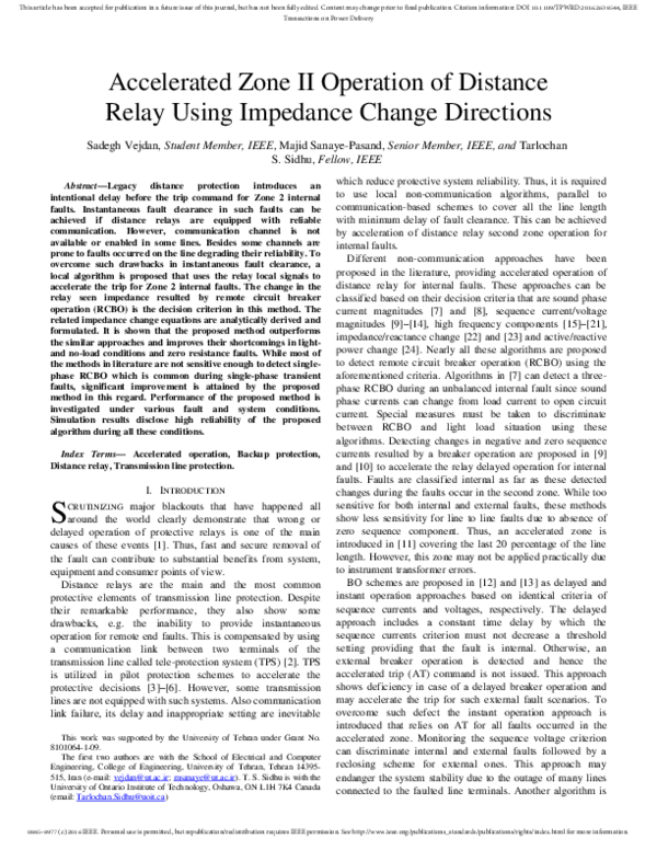 (PDF) Accelerated Zone II Operation of Distance Relay Using Impedance ...