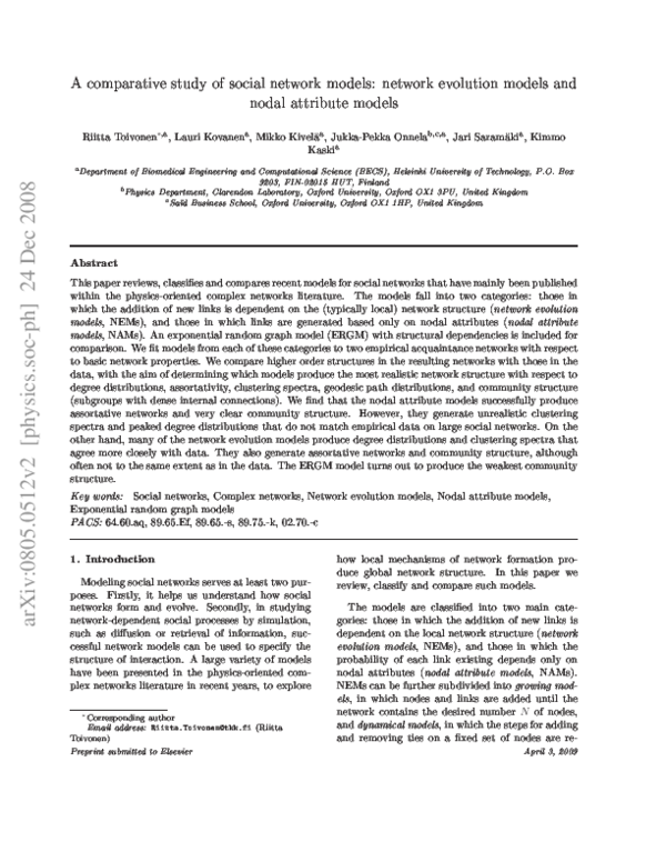 (PDF) A comparative study of social network models: Network evolution ...
