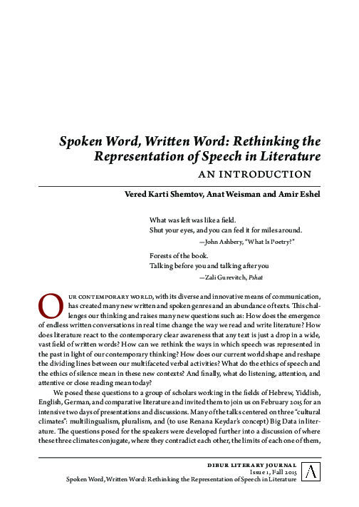 (PDF) Spoken Word, Written Word: Introduction