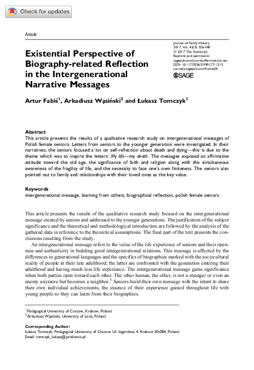 (PDF) Existential Perspective of Biography-related Reflection in the ...